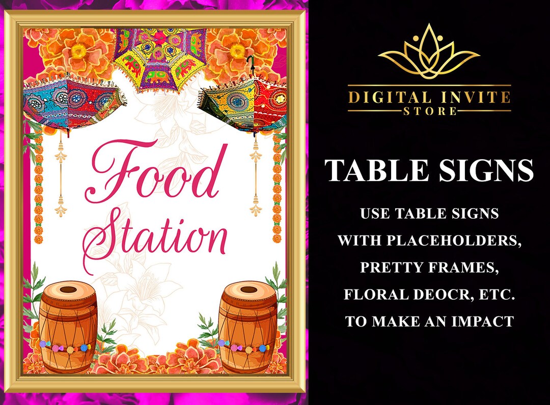 Food Bar Signs, Mehndi Decoration, Wedding Food Stall Signs, Indian ...