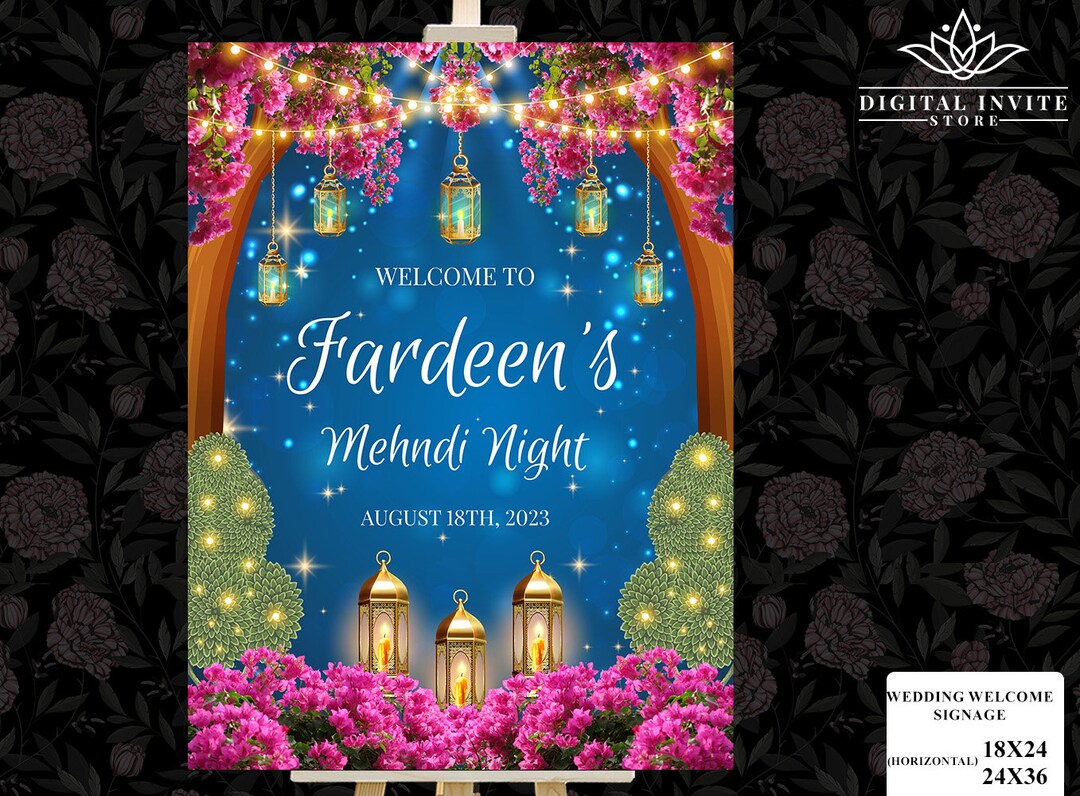 Mehendi Welcome Signage Board, Mehndi Signs Lanterns Desi Decor, Muslim ...