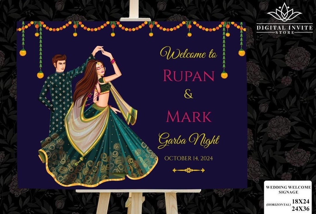 Garba Ceremony Welcome Signs, Garba Night Signages,indian Sangeet Decor ...