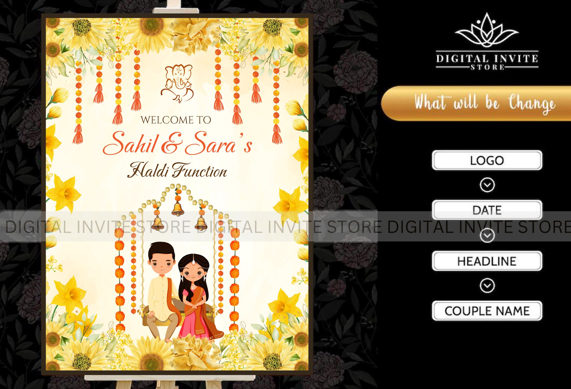 Indian Doodle Haldi Decor Entry Sign Board, Haldi Ceremony Welcome ...