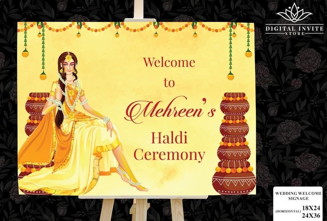 Haldi Ceremony Signages, Haldi Welcome Ceremony Signage, Floral Welcome ...