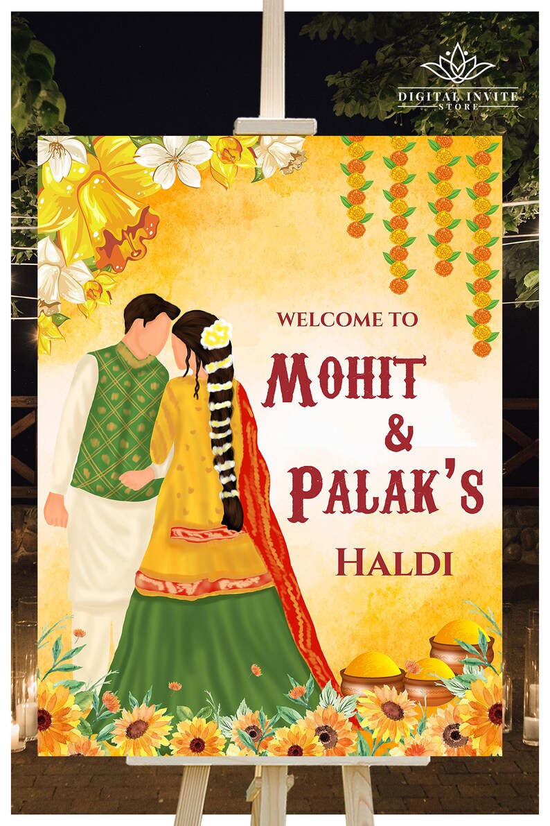 Custom Portrait Haldi & Mehndi Sign Indian Portrait Haldi - Etsy