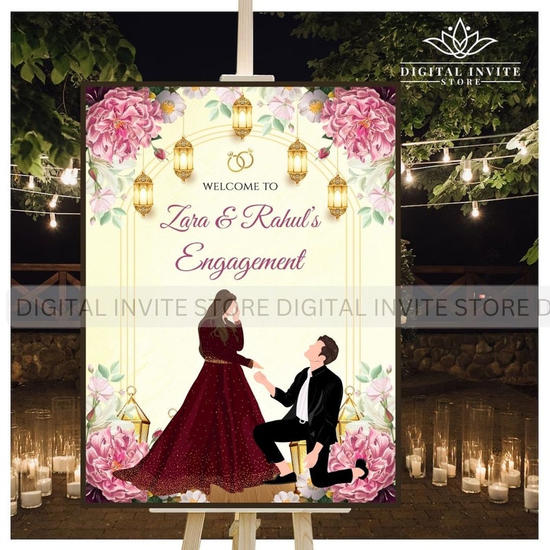 Engagement Welcome Signs With Pink Floral Sign, Engagement Ceremony ...