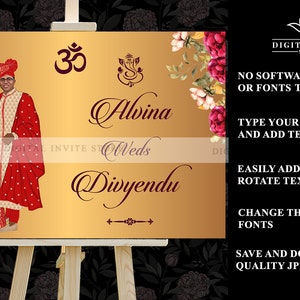 Custom Portrait Indian Wedding Welcome Signage, Kobar Wedding Signage ...