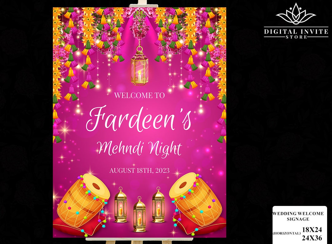 Mehendi Welcome Signage Board, Mehndi Signs Desi Decor, Mehandi Decor ...