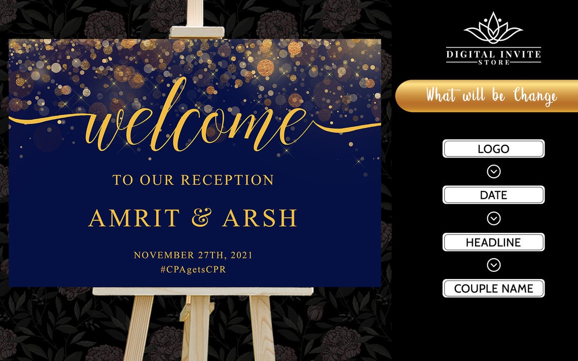 Blue and Gold Sparkle Reception Welcome Signs Indian Burgundy | Etsy