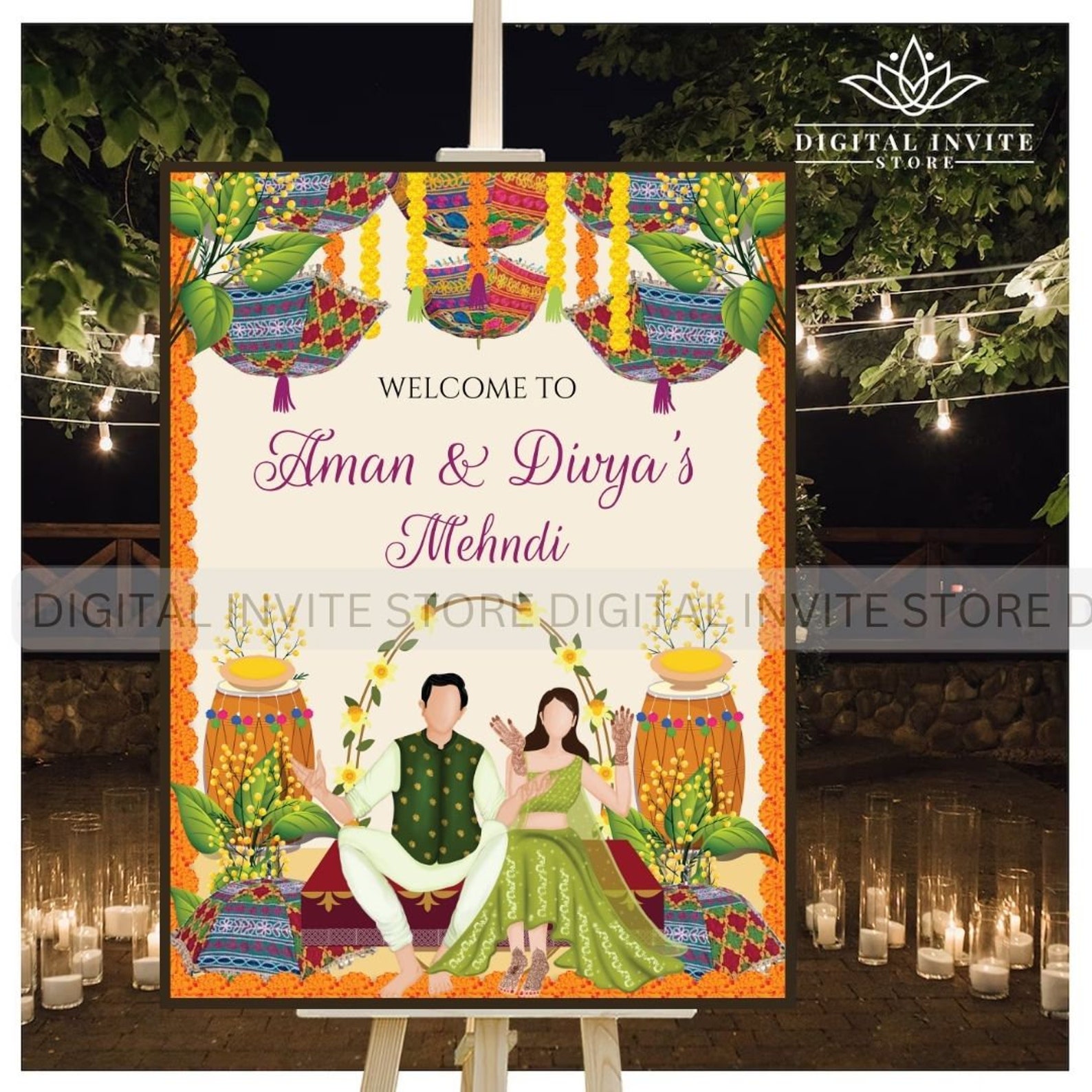 Mehendi Welcome Signage Board, Custom Portrait Mehndi Signs, Indian ...