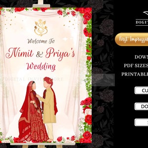 Hindu Wedding Indian Couple Signage, Custom Portrait Wedding Sign ...