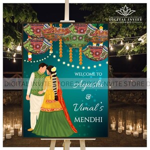 Mehendi Ceremony Sign, Custom Portrait Haldi & Mehndi Sign, Indian ...