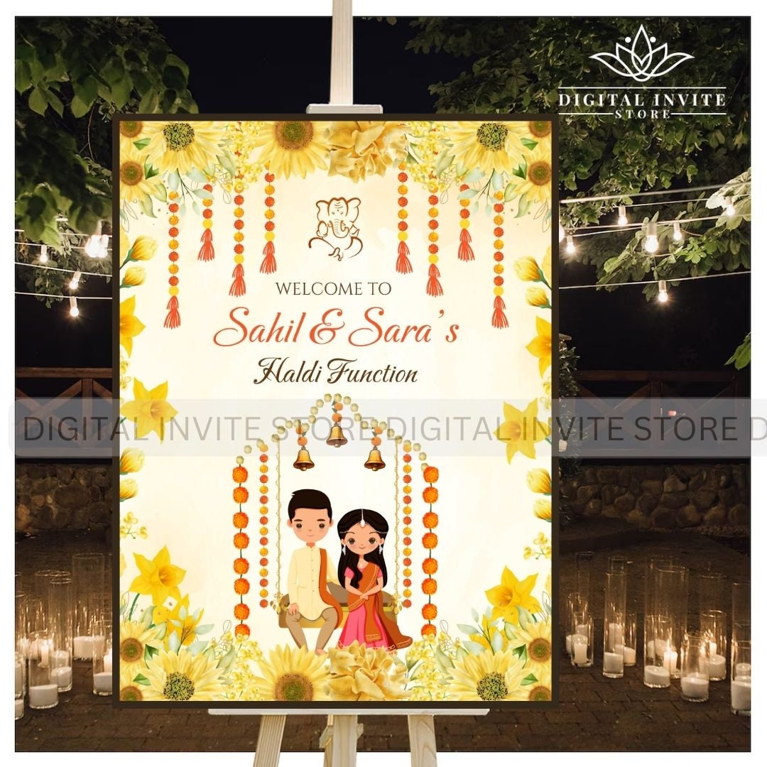 Indian Doodle Haldi Decor Entry Sign Board, Haldi Ceremony Welcome ...