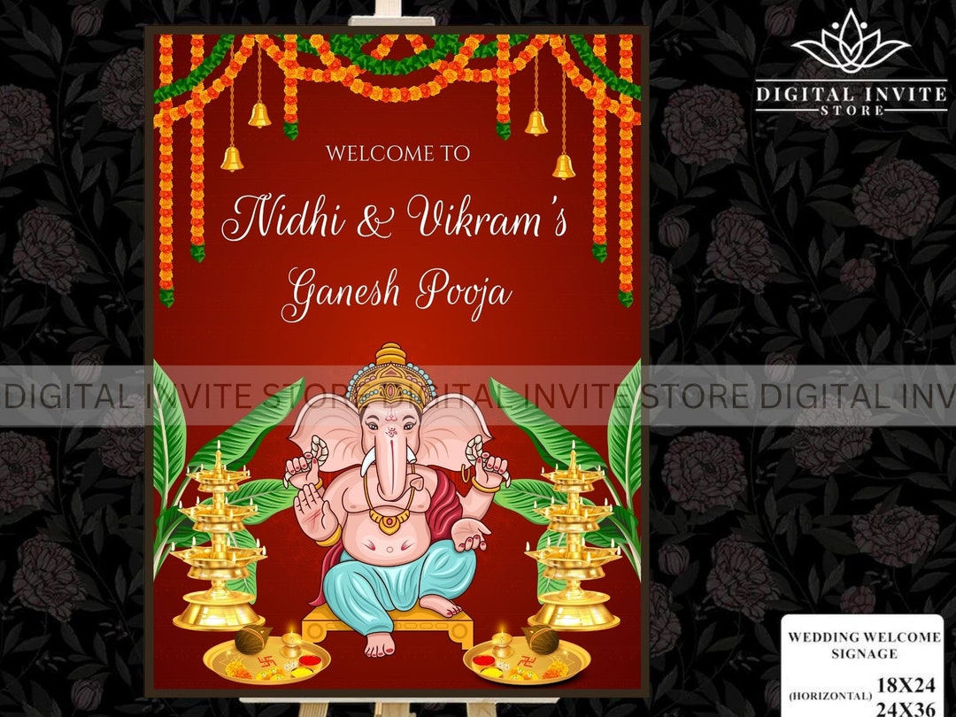 Ganesh Puja Signs & Ganesha Welcome Signs, Indian Housewarming Welcome ...