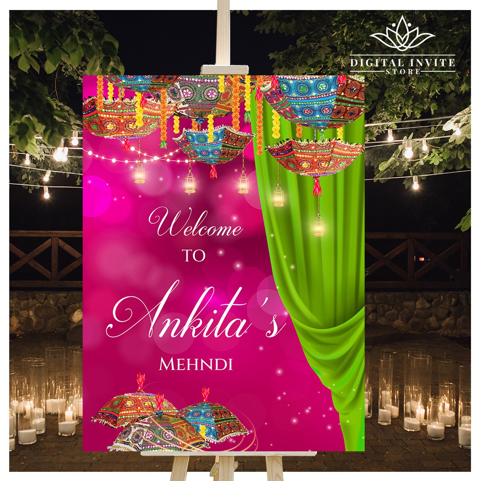 Mehendi Welcome Signage Board, Mehndi Signs Umbrella Desi Decor, Indian ...