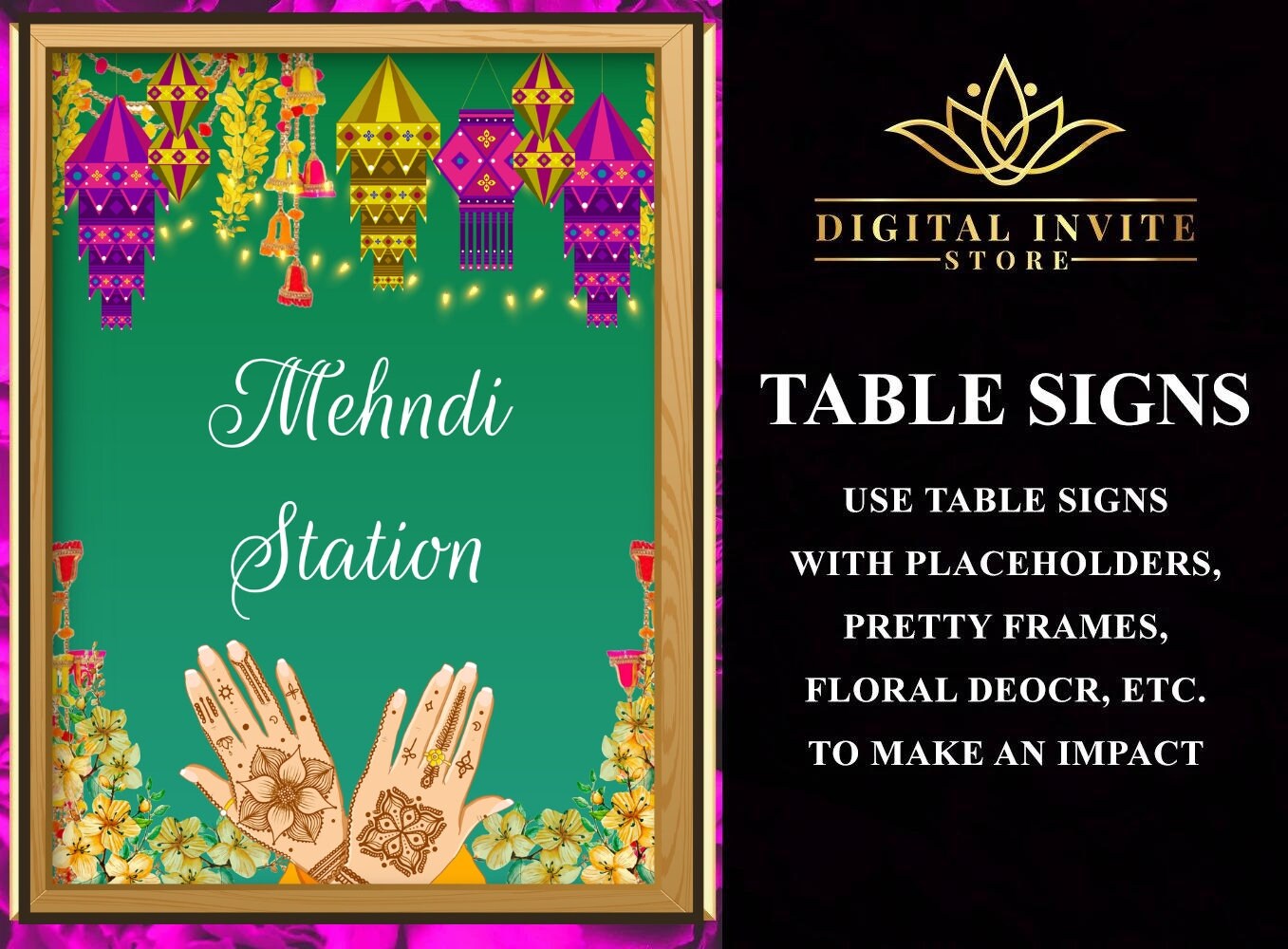 Mehendi Decoration as Mehndi Station Sign, Henna Station Sign, Dholki ...