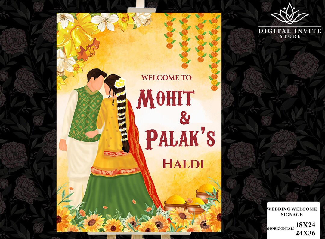 Custom Portrait Haldi & Mehndi Sign, Indian Portrait Haldi Decor Entry ...