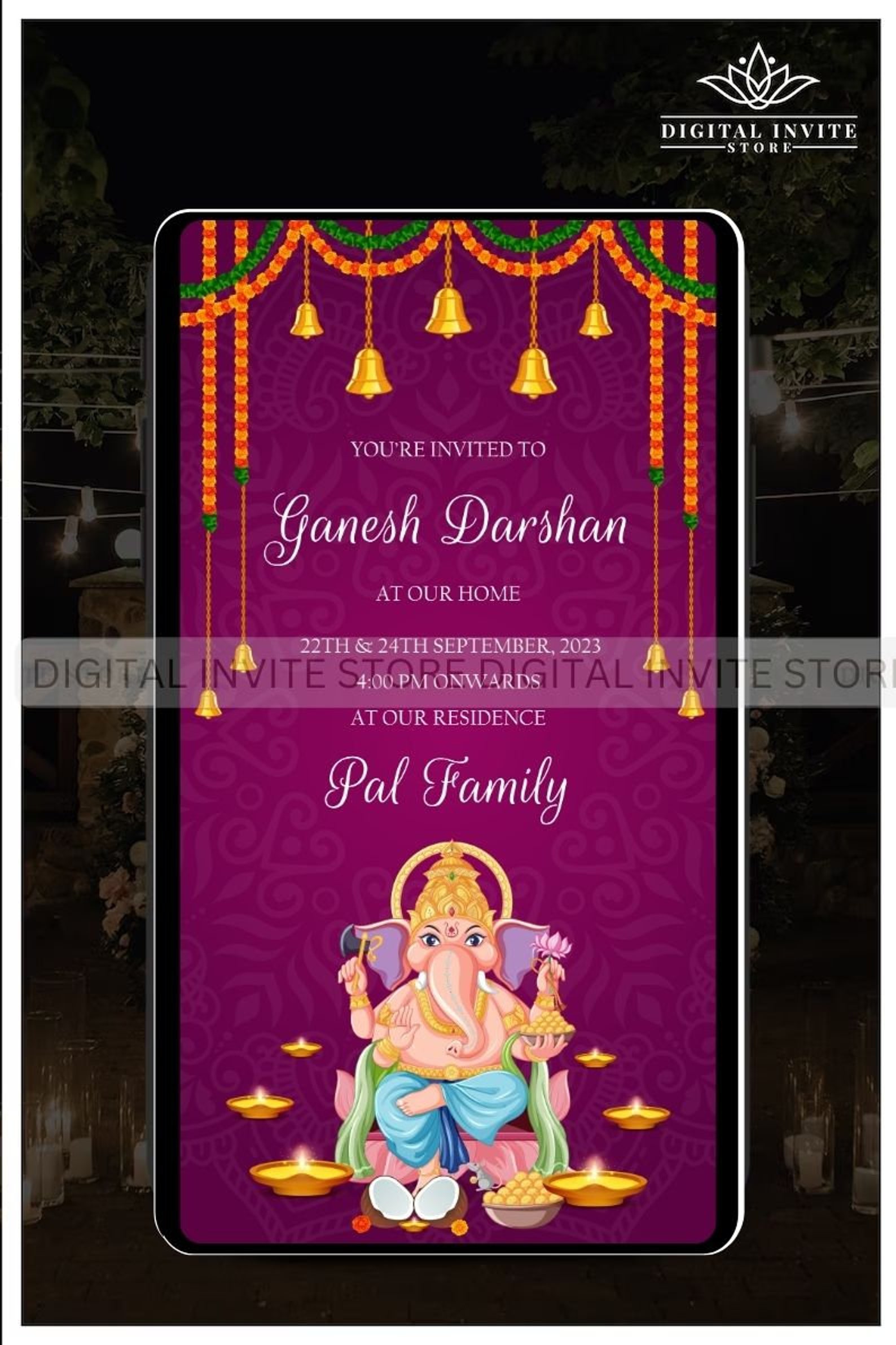 Ganesh Chaturthi Invitation Ganesh Darshan Card, Ganesha Invitations as ...