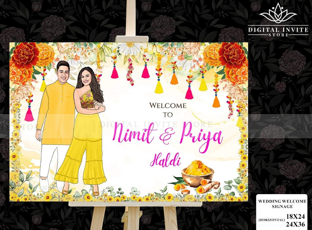 Custom Portrait Haldi Sign, Indian Portrait Haldi Welcome Signage ...