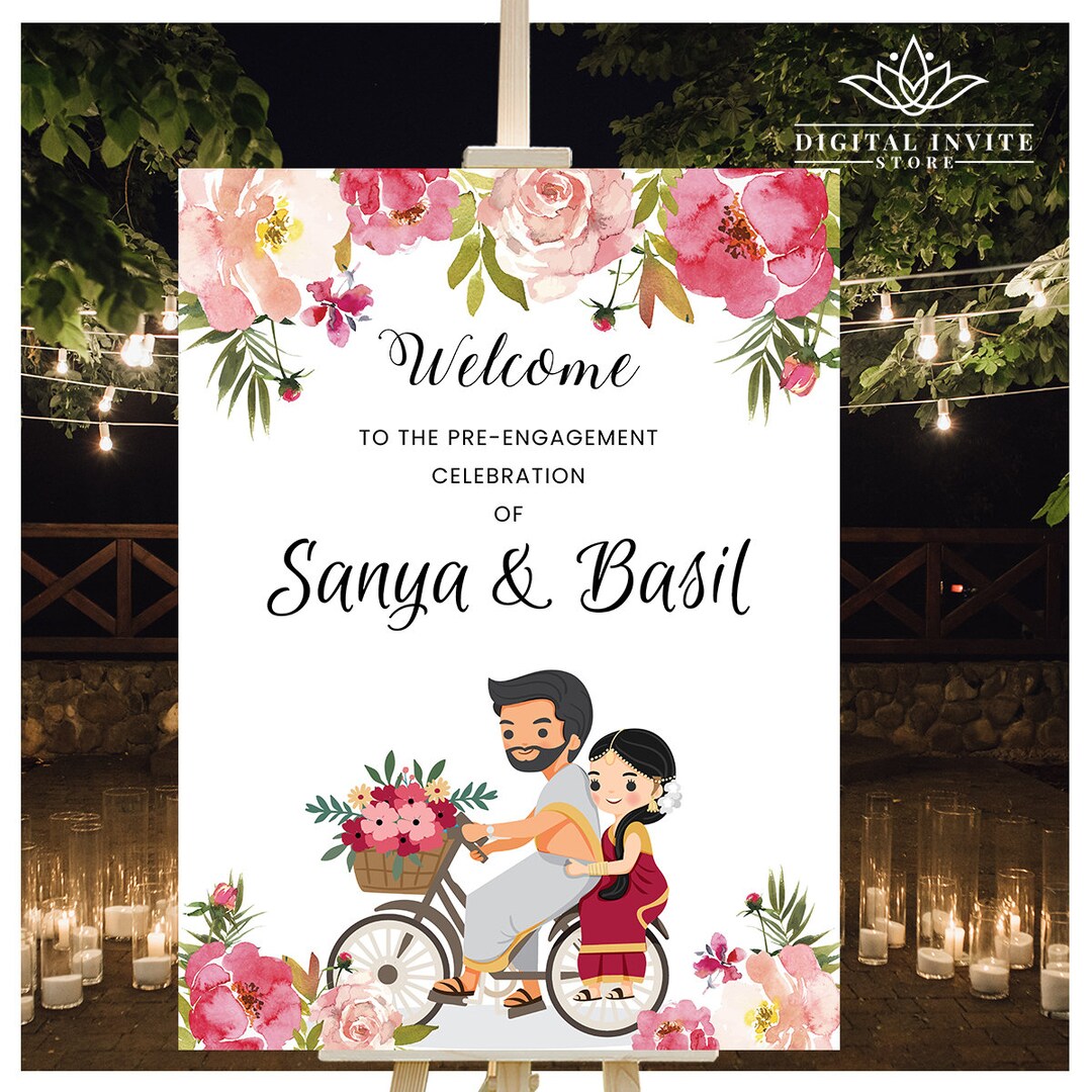 Engagement Welcome Sign With Pink Floral Signs, Engagement Ceremony ...