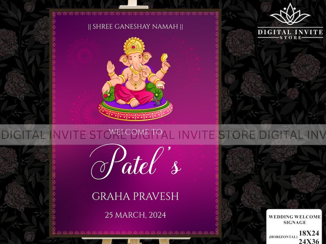 Graha Pravesh Signages as Ganesh Puja Welcome, Ganesha Wedding Welcome ...