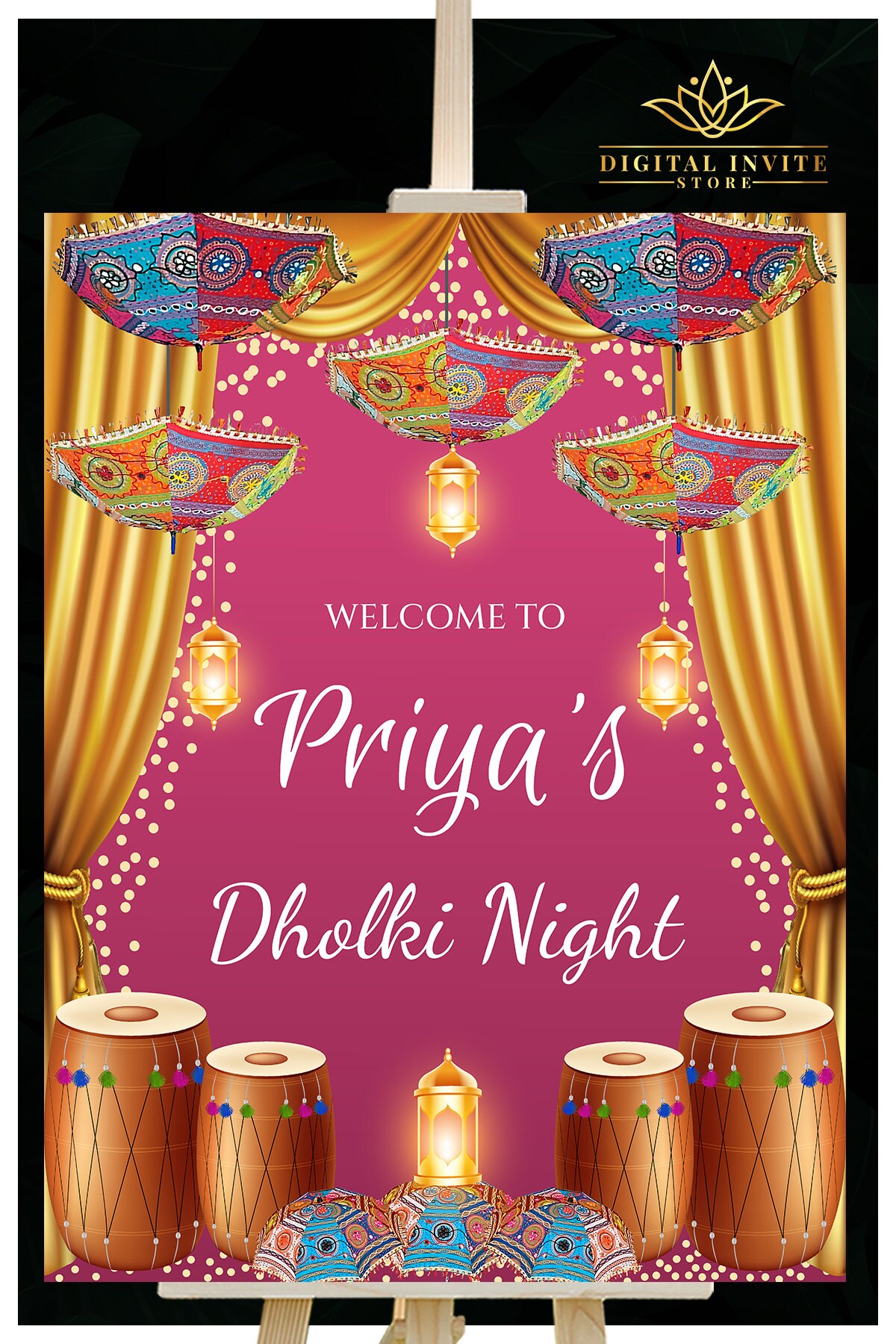 Pakistani Dholki Signs With Umbrella Theme, Muslim Dholak Night Sign ...