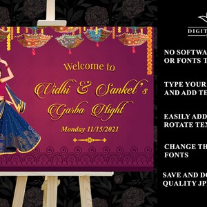 Garba Night Signages,indian Sangeet Decor Garba Sign Board,floral ...