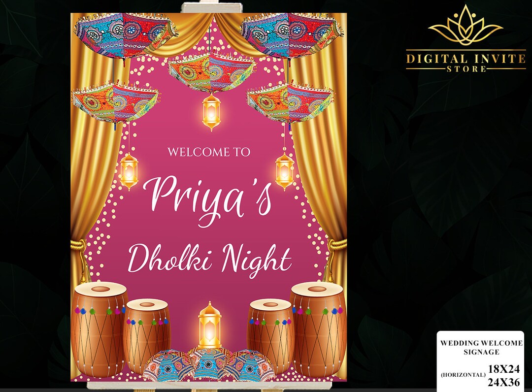 Pakistani Dholki Signs With Umbrella Theme, Muslim Dholak Night Sign ...