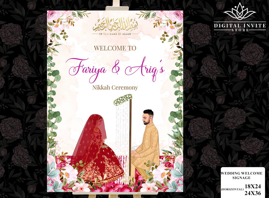 Custom Portrait Nikkah Welcome Signs, Muslim Wedding Welcome Signages ...