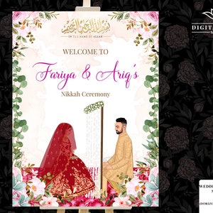 Custom Portrait Nikkah Welcome Signs, Muslim Wedding Welcome Signages ...