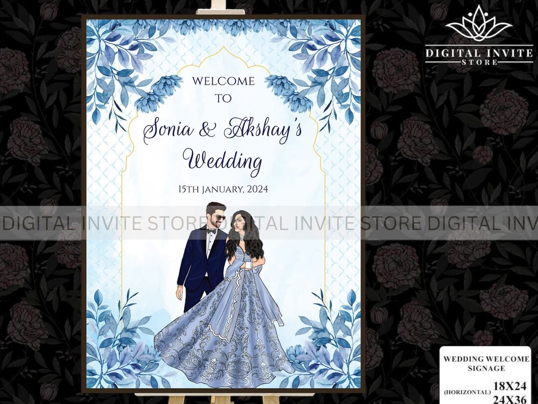 Blue Floral Reception Welcome Signage, Welcome to Our Reception Welcome ...