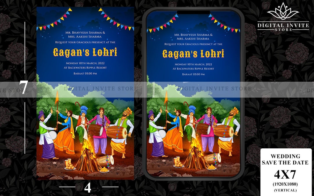Lohri Party Invite, Lohri Invite Card, Lohri Night Invites, Digital ...