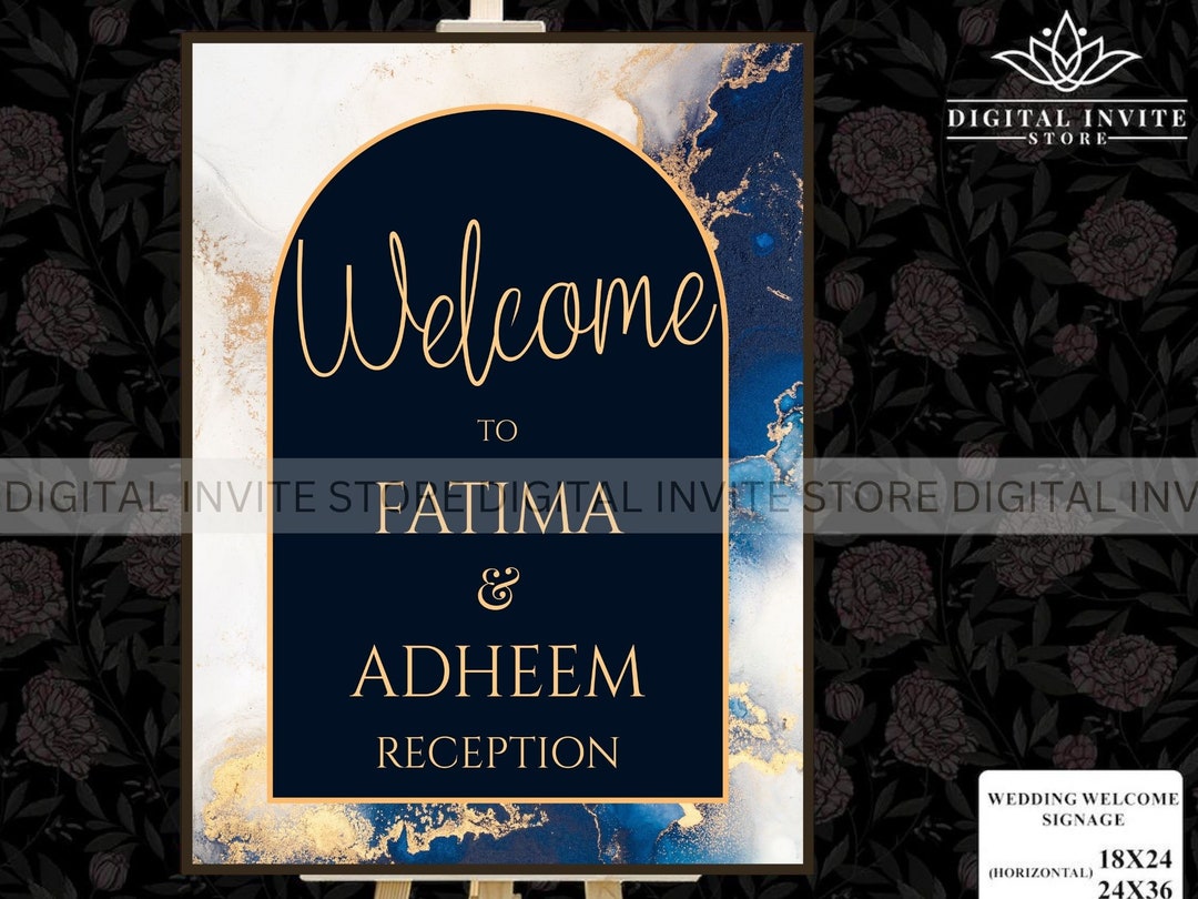 Blue and Gold Marble Reception Welcome Signage, Welcome to Our ...