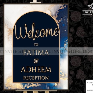 Blue and Gold Marble Reception Welcome Signage, Welcome to Our ...