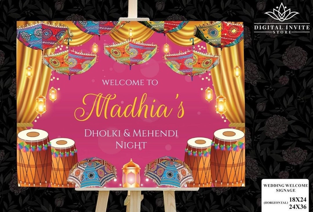 Pakistani Dholki Signs With Umbrella Theme, Muslim Dholak Night Signs ...