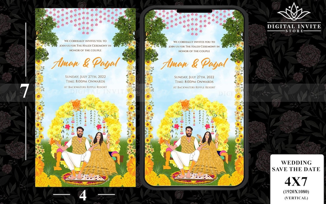 Custom Portrait Haldi Ceremony Invites, Haldi Party Invite Card ...