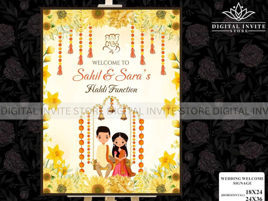 Indian Doodle Haldi Decor Entry Sign Board, Haldi Ceremony Welcome ...
