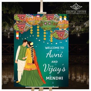 Mehendi Ceremony Sign, Custom Portrait Haldi & Mehndi Sign, Indian ...