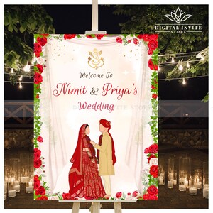 Hindu Wedding Indian Couple Signage, Custom Portrait Wedding Sign ...