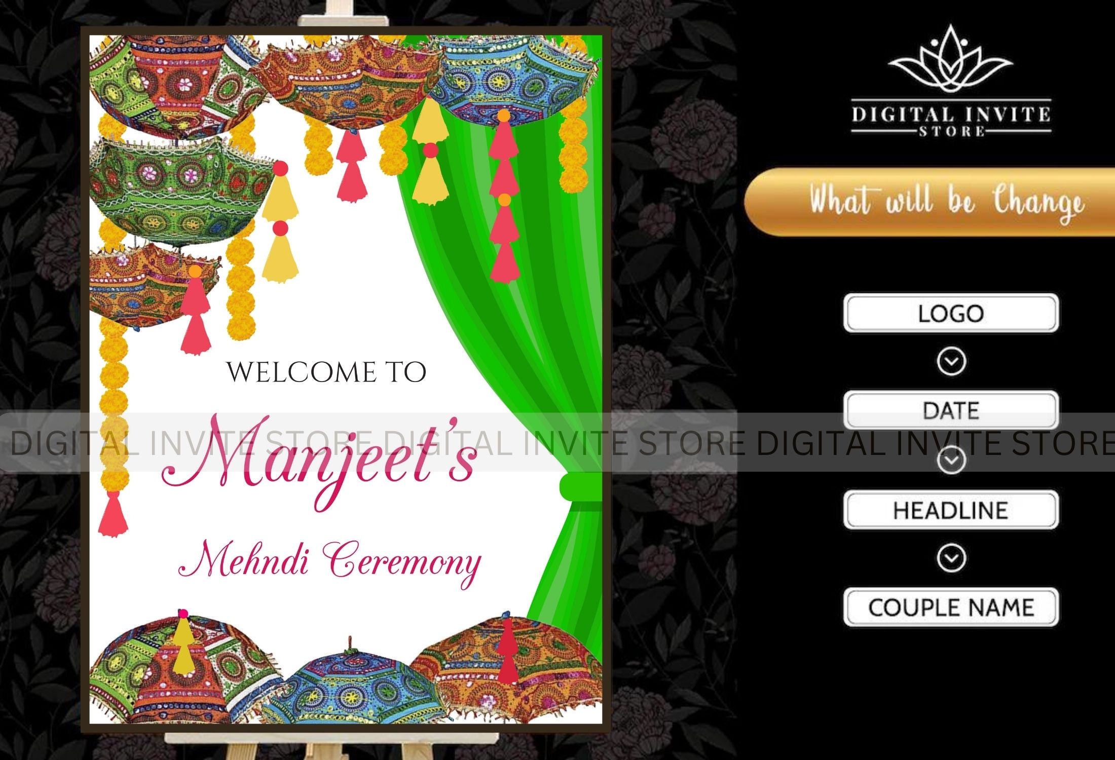 Buy Mehendi Welcome Signage Board, Mehndi Signs Umbrella Desi Decor ...