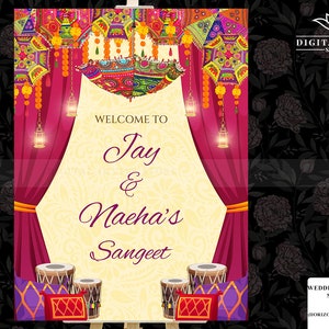 Sangeet Party Signages, Sangeet Ceremony Welcome Signs, Floral Welcome ...
