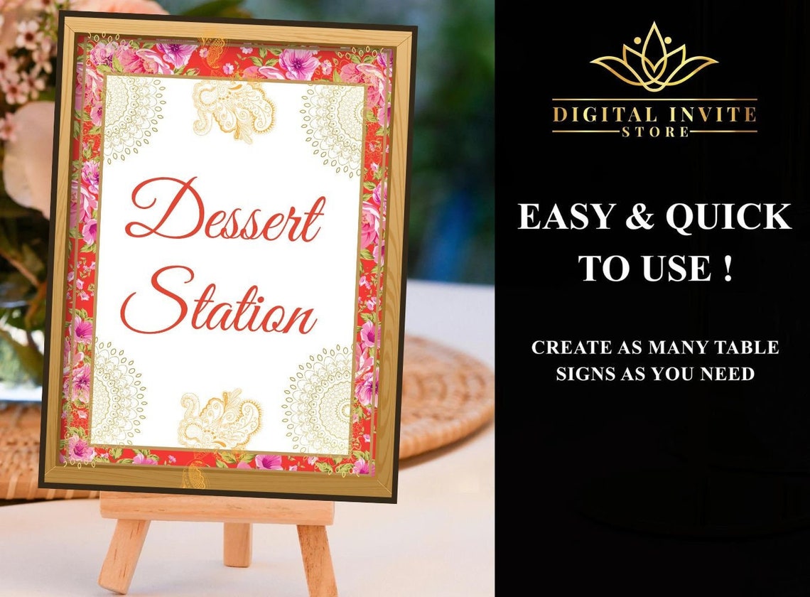 Dessert Station Signs, Desi Food Station Signs, Wedding Decor Indian ...