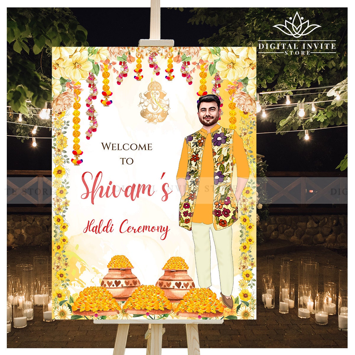 Groom's Haldi & Pithi Signs, Custom Portrait Haldi Sign, Indian Haldi ...