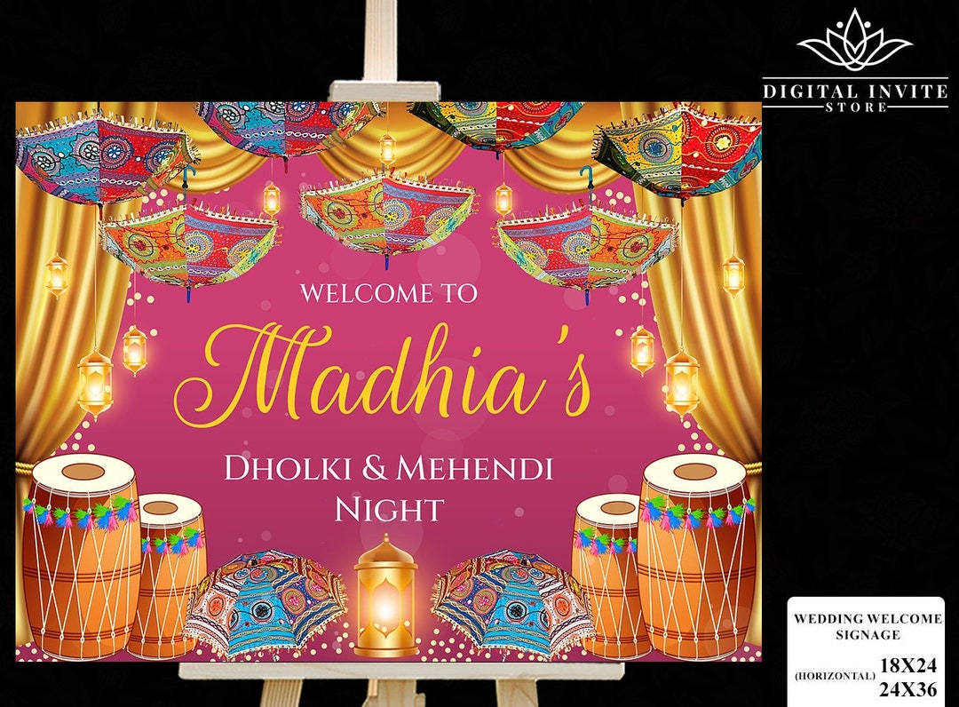 Pakistani Dholki Signs With Umbrella Theme, Muslim Dholak Night Signs ...
