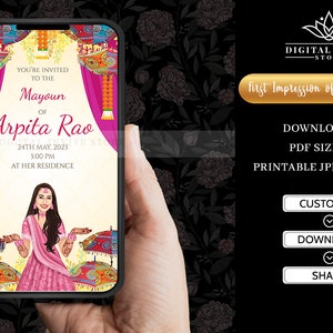 Digital Mehndi Save the Date Invitation, Maiyan Invitation Cards ...
