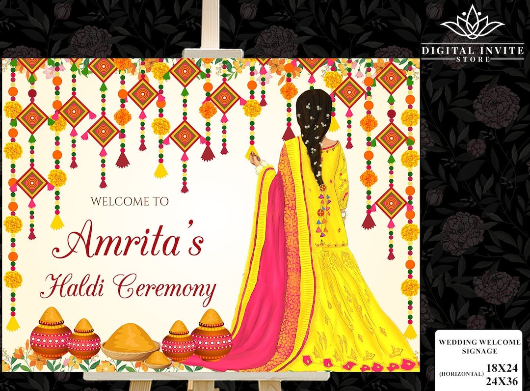 Haldi Ceremony Welcome Signs, Maiyan Signages Bride Haldi Signs, Haldi ...