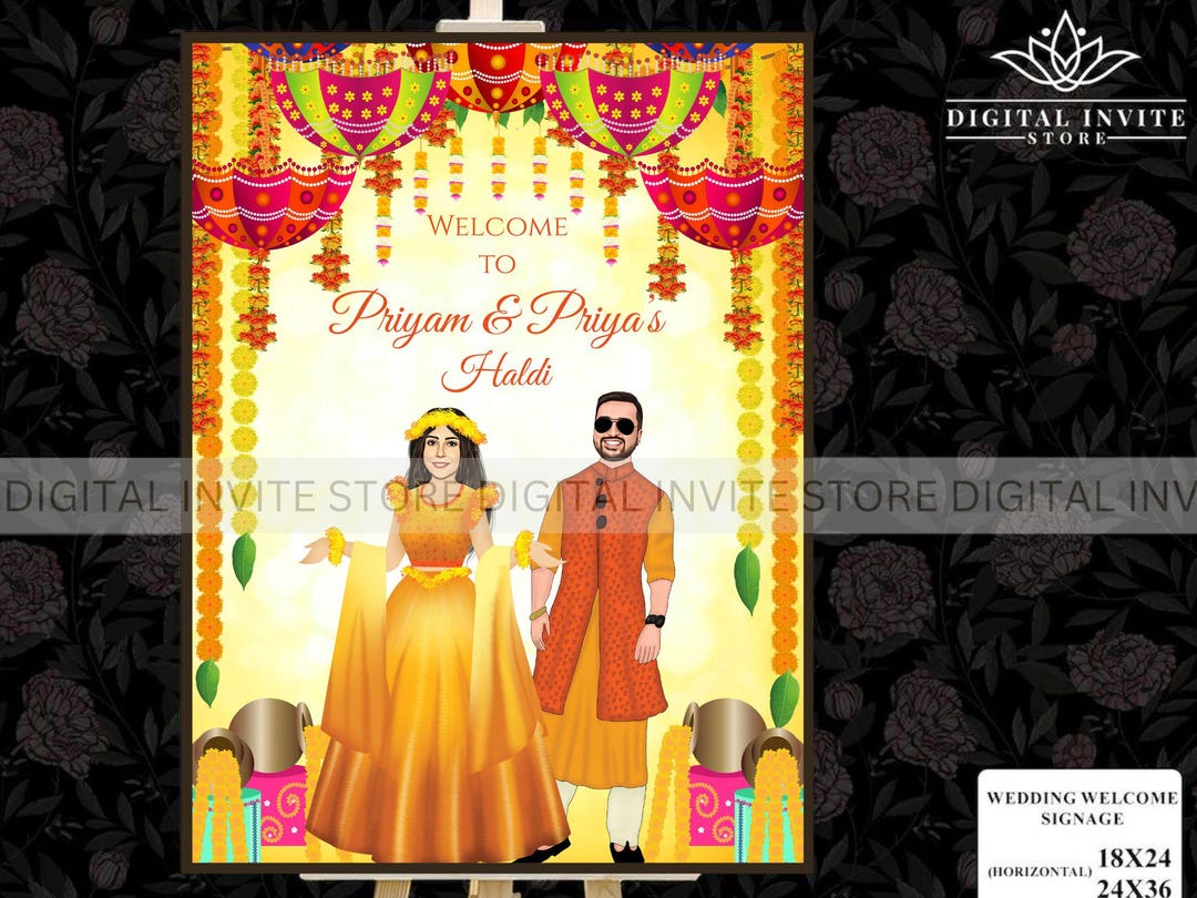 Custom Portrait Haldi Welcome Signages, Haldi Welcome Signs as Indian ...