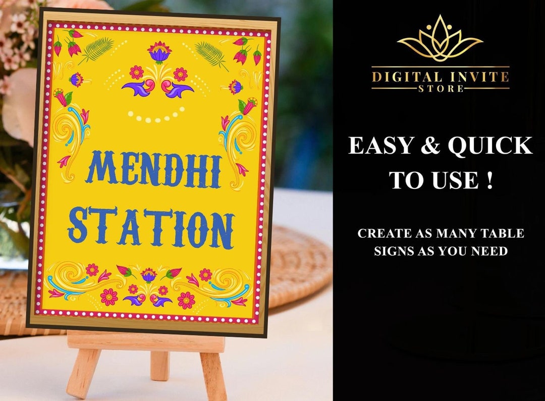Mehndi Station Sign as Mehndi Signs, Henna Station Sign, Dholki ...