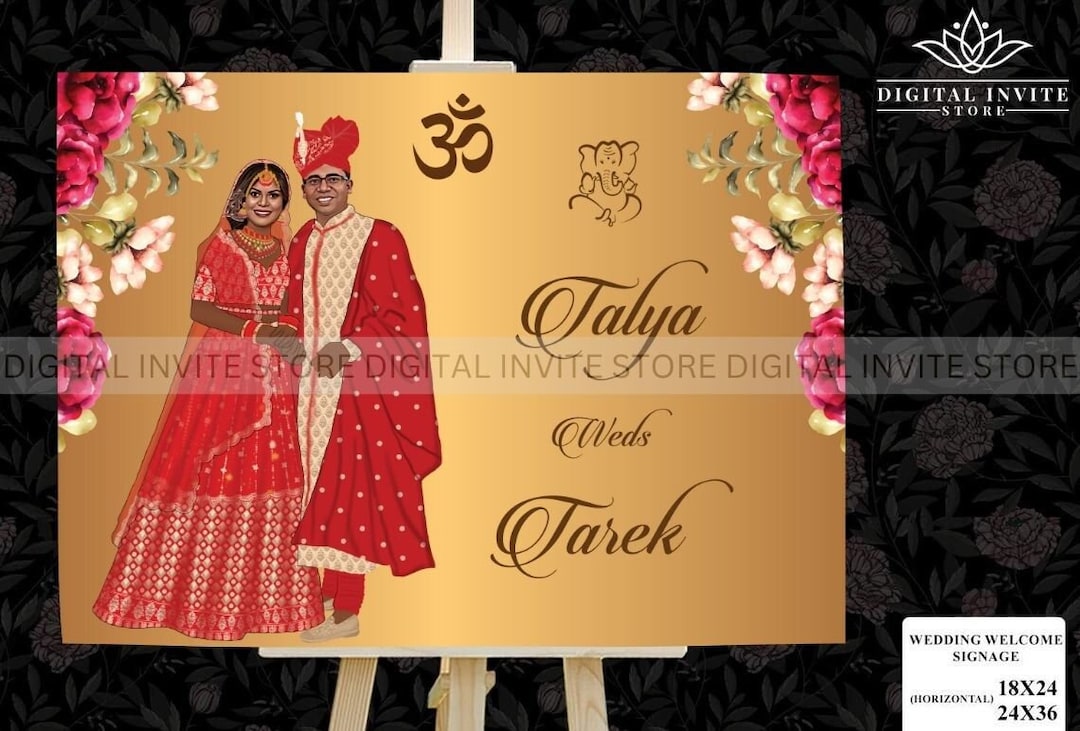 Custom Portrait Indian Wedding Welcome Signage, Kobar Wedding Signage ...