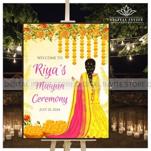 Maiyaan Party Signages as Yellow Welcome Signage Board, Punjabi Decor ...