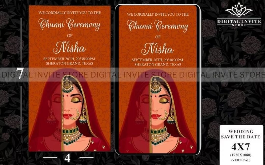 Digital Chunni Invites & Chunni Ceremony Invite, Electronic Chunni ...