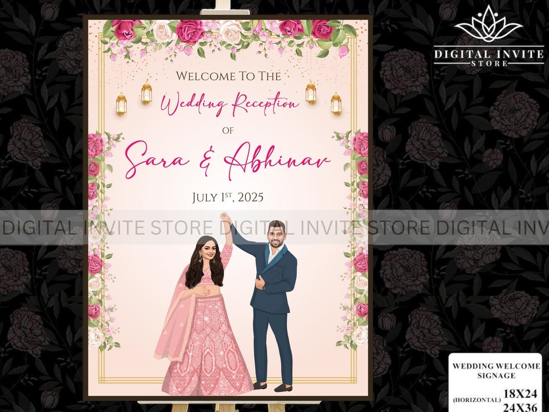 Pink Floral Reception Welcome Signage, Welcome to Our Reception Welcome ...