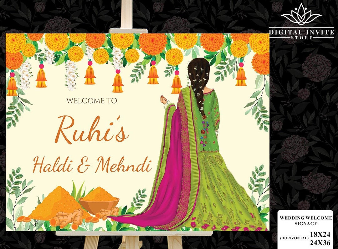 Mehndi and Haldi Party Sign, Bridal Welcome Signs Henna & Haldi Sign ...